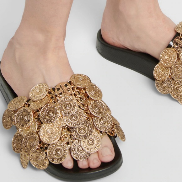 Paco Rabanne | Shoes | Paco Rabanne Tresor Pool Sandals With Aged Metal ...